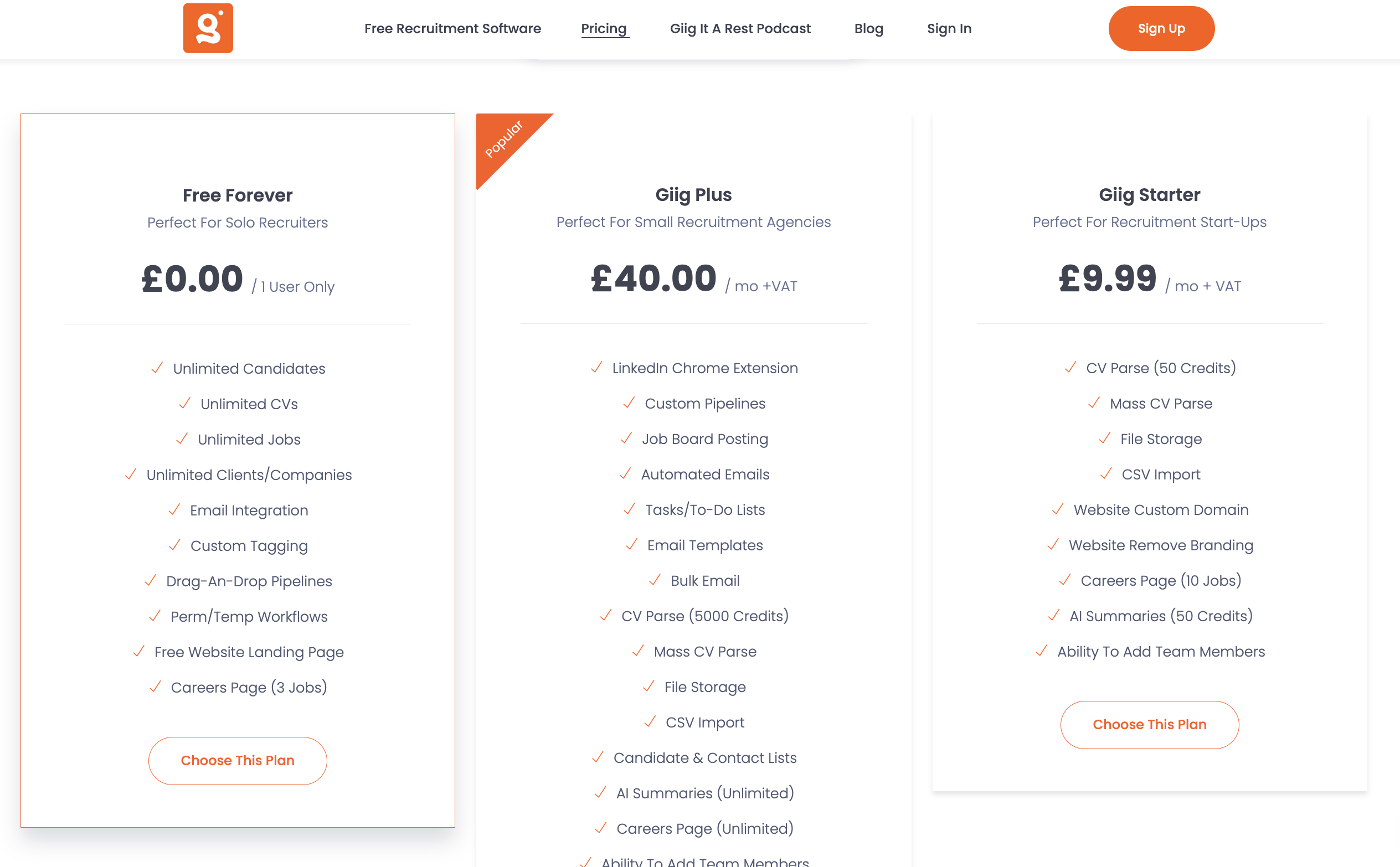 Giig Hire Pricing Page - Giig